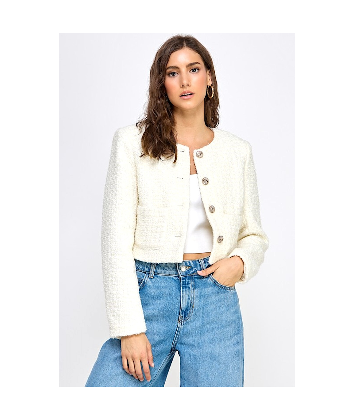 Chaqueta de Tweed Talla S Color Crema